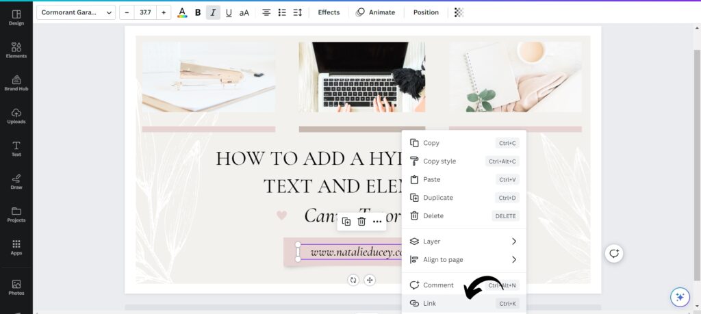 How to add a hyperlink to text and elements in Canva! – Natalie Ducey