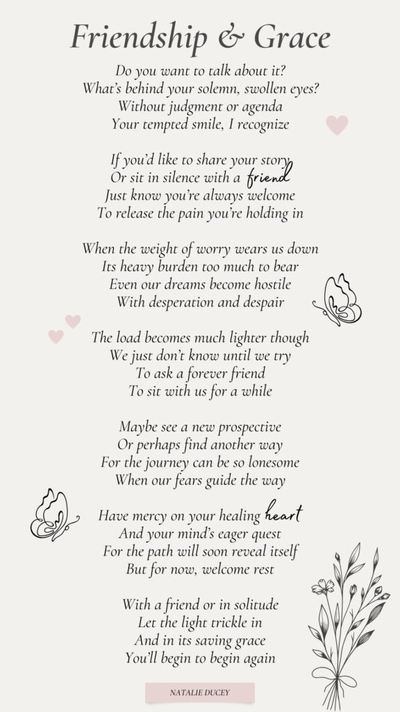 The Power of Friendship and Grace ~ Poetry by Natalie Ducey – Natalie Ducey